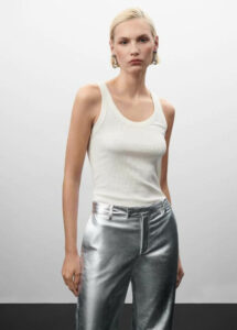 Silver Metallic Leather Pants