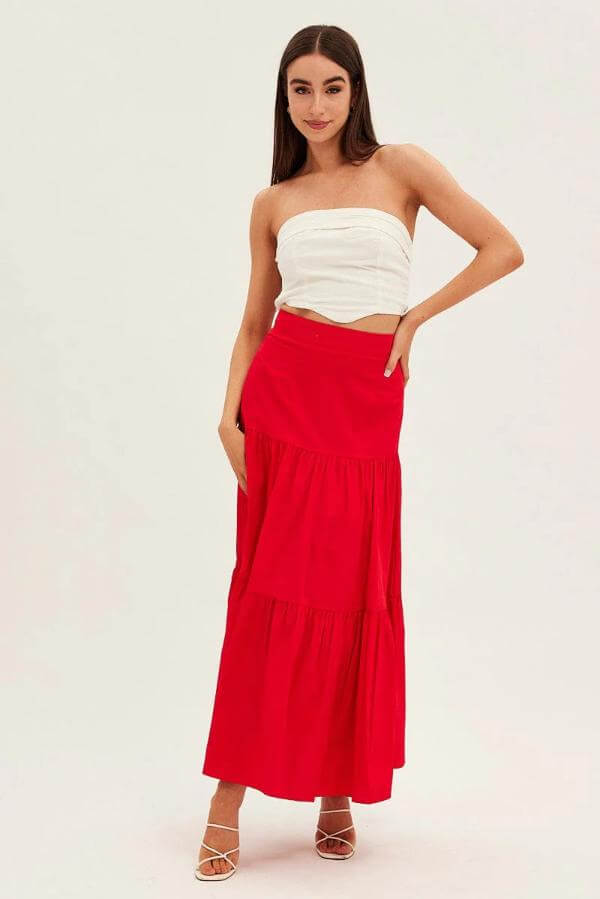 Red Maxi Skirt Outfit Ideas
