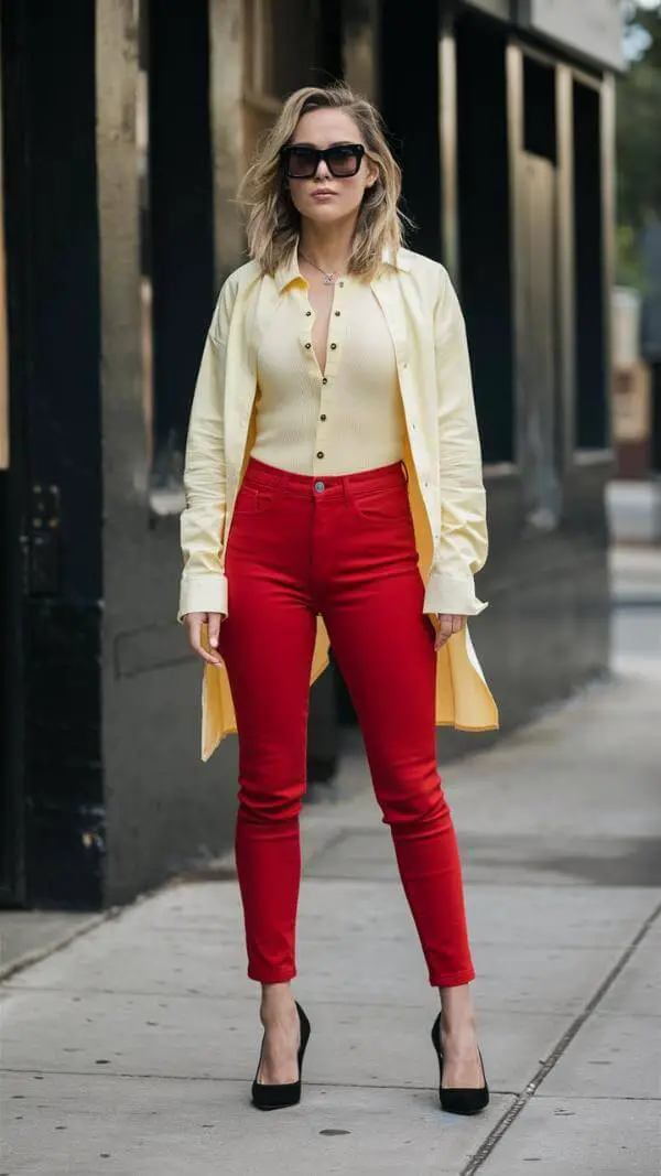 Rocking the Red Pants and Yellow Ensemble